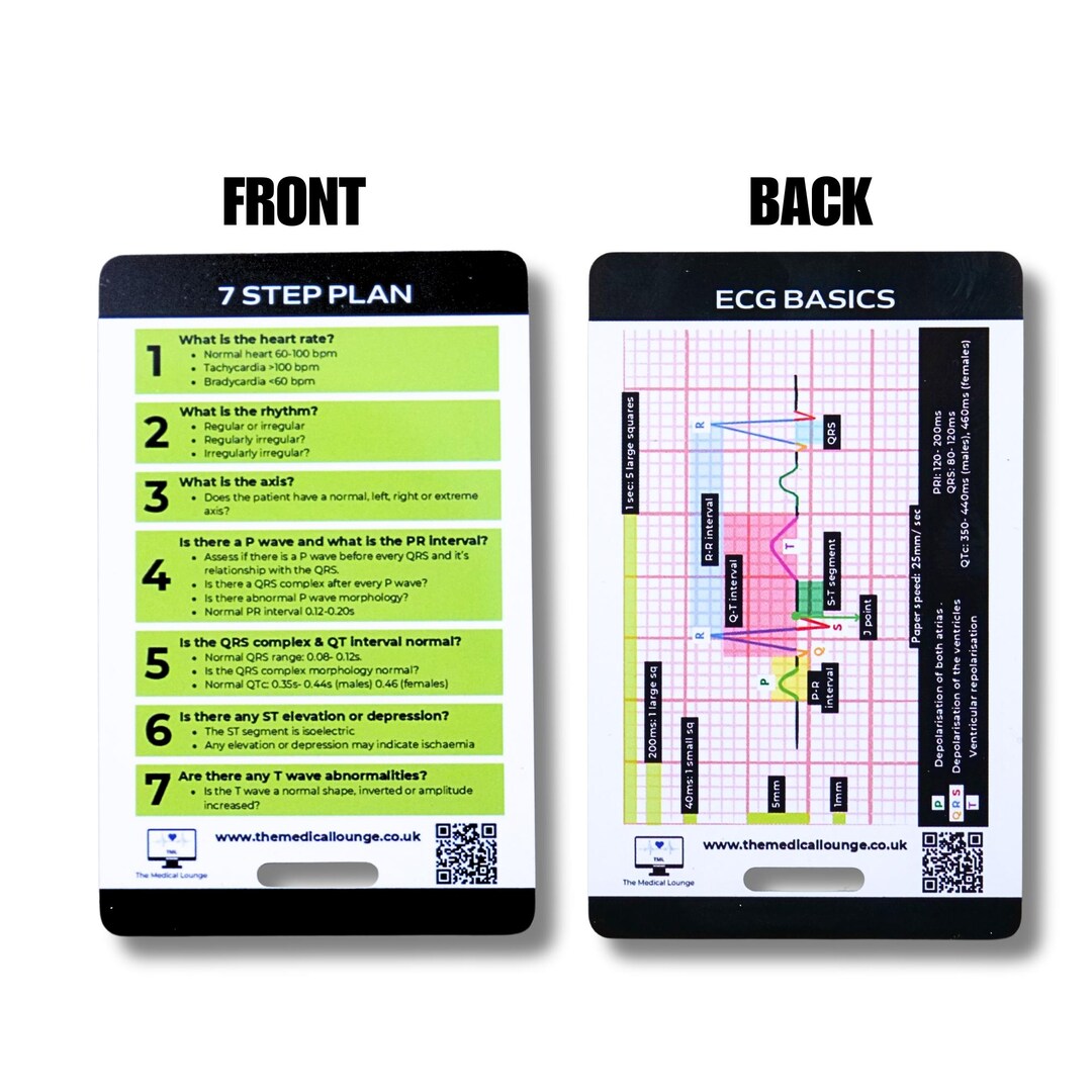 7-step ECG Interpretation and ECG Basics Card | Lanyard Reference for ...