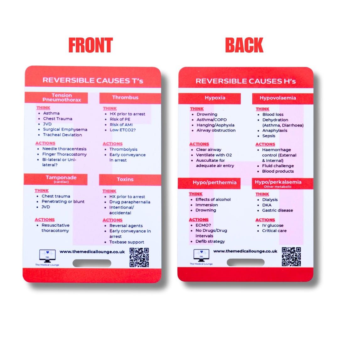 Reversible Causes in Cardiac Arrest Card | 4 H's and T's | Lanyard ...