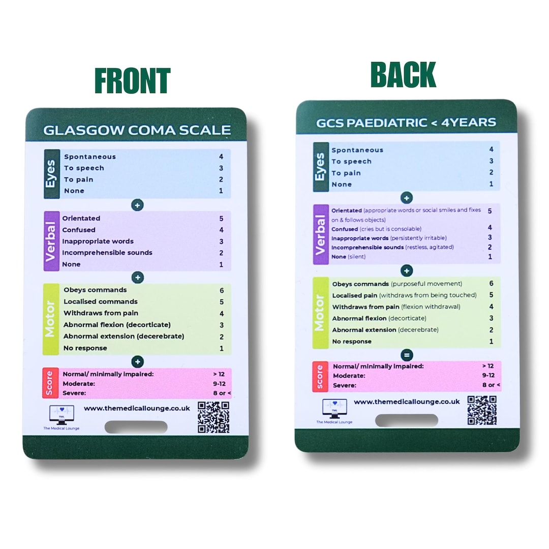 GCS Reference Card | Adult and Paediatric Glasgow Coma Scale | Lanyard Badge Card for Paramedics ...