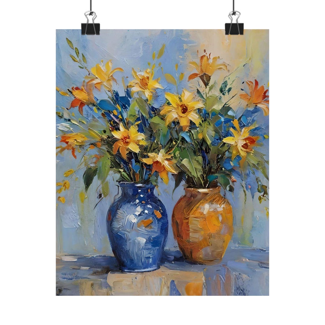 Golden Blooms in Blue and Amber - Etsy