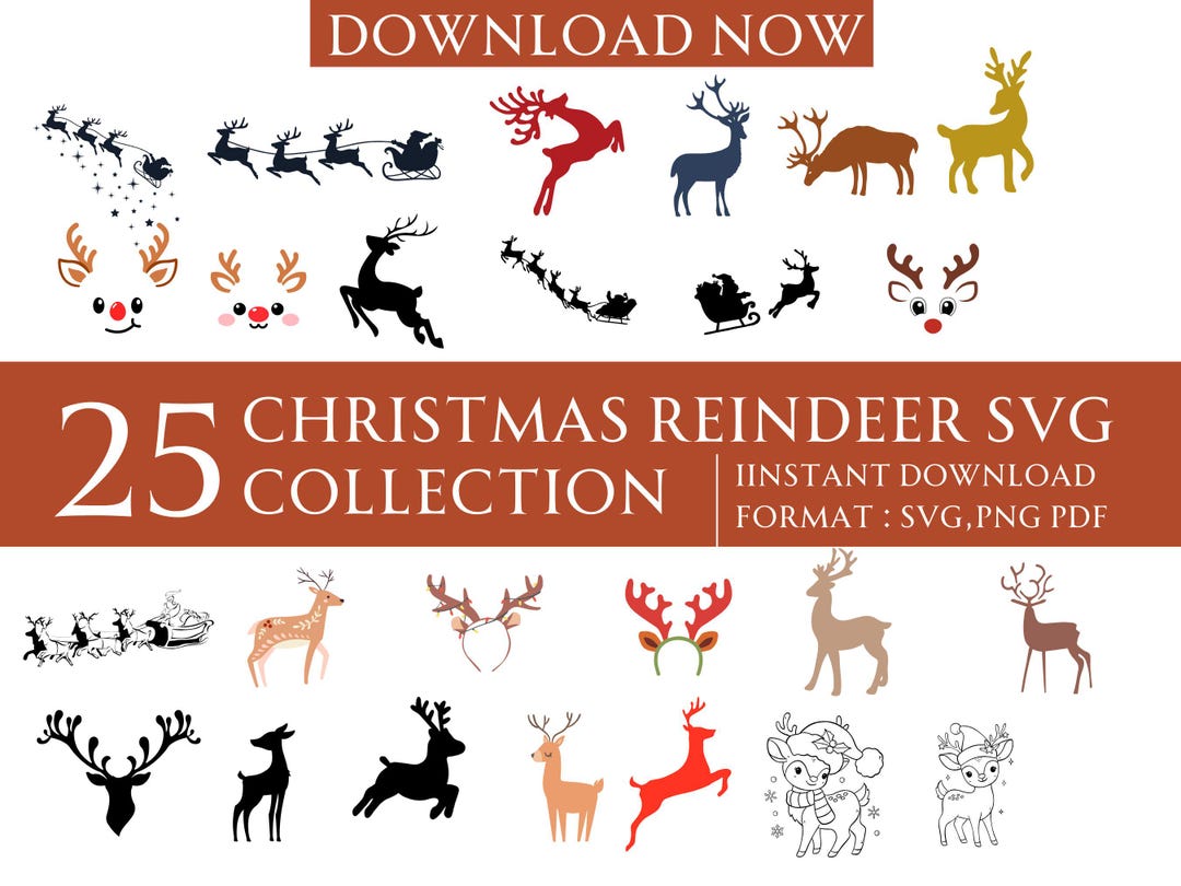 Christmas Reindeer SVG, Cute Reindeer Face Cut File, Festive Holiday ...