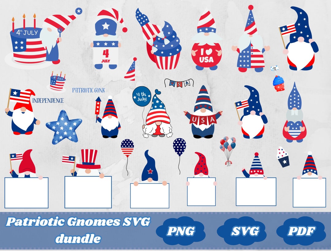 Patriotic Gnome Bundle SVG, 4th of July Gnomes SVG, Independence Day ...
