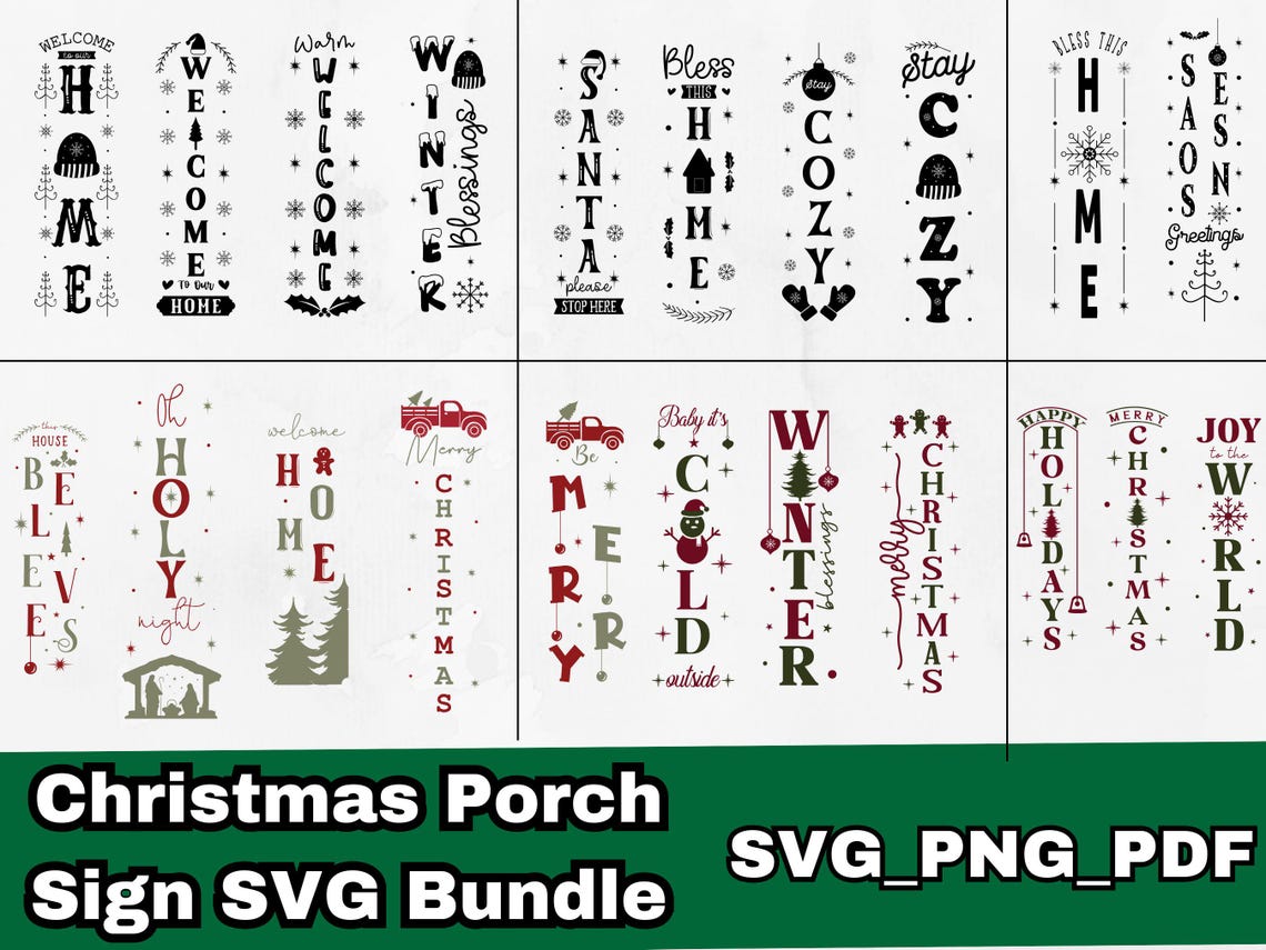 Christmas Porch Sign SVG Bundle, Farmhouse Holiday SVG, Vertical ...