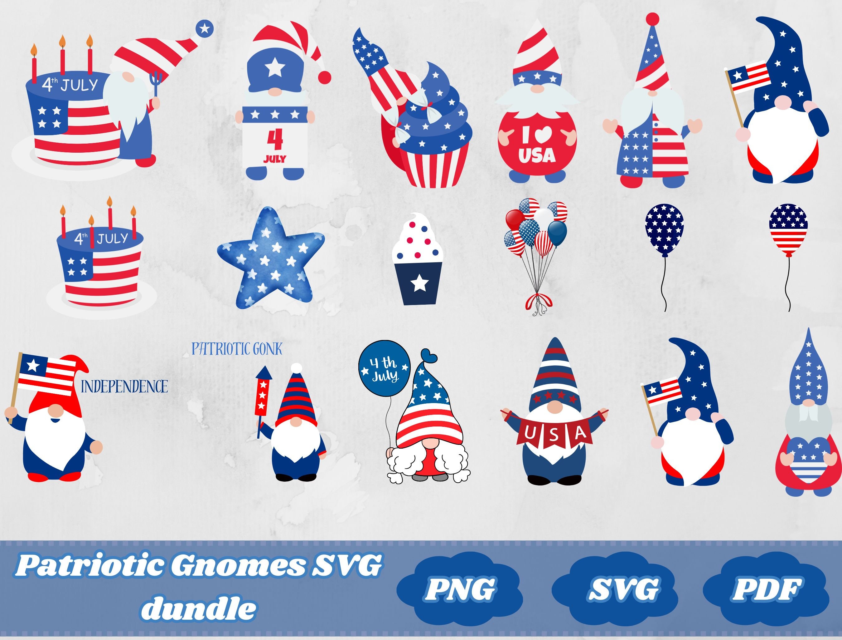 Patriotic Gnome Bundle SVG, 4th of July Gnomes SVG, Independence Day ...