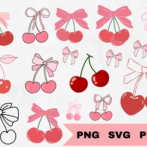 Cherry With Bow Coquette Clipart, Vintage Cherry Png, Pink Bow Clipart ...