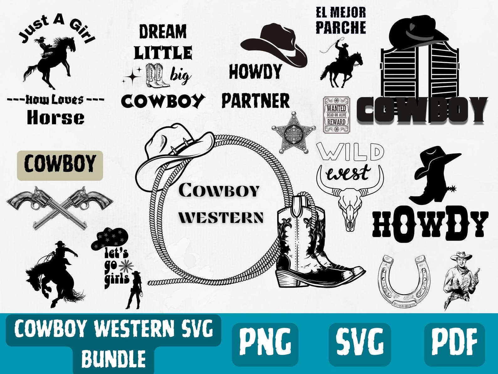 Cowboy SVG Bundle, Western Clipart, Western SVG, Cowboy Hat Cut Files ...