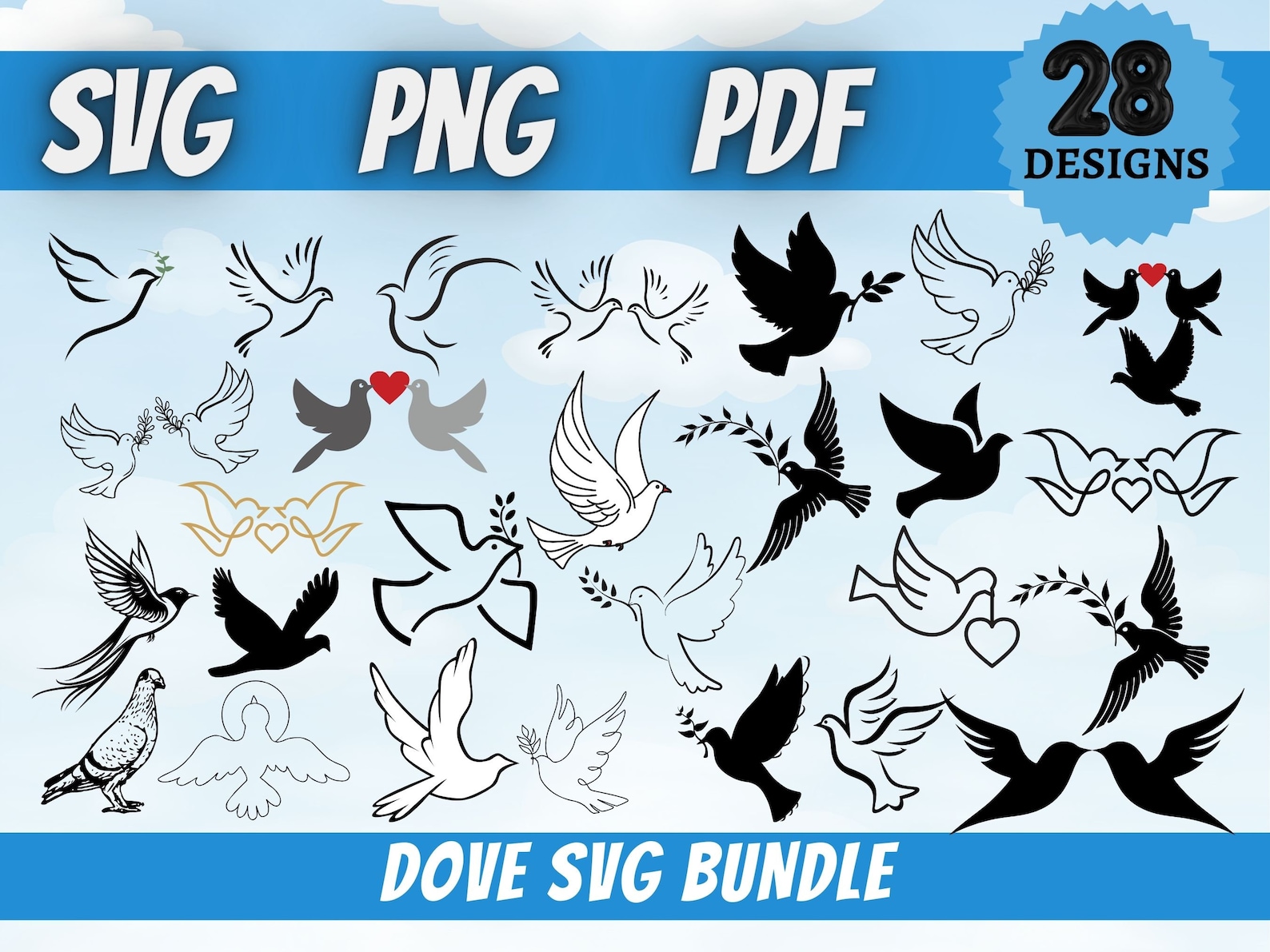 Tauben SVG, Tauben zwar-Svg, Taube-Svg-Bundle, Taube Clipart, Taube ...