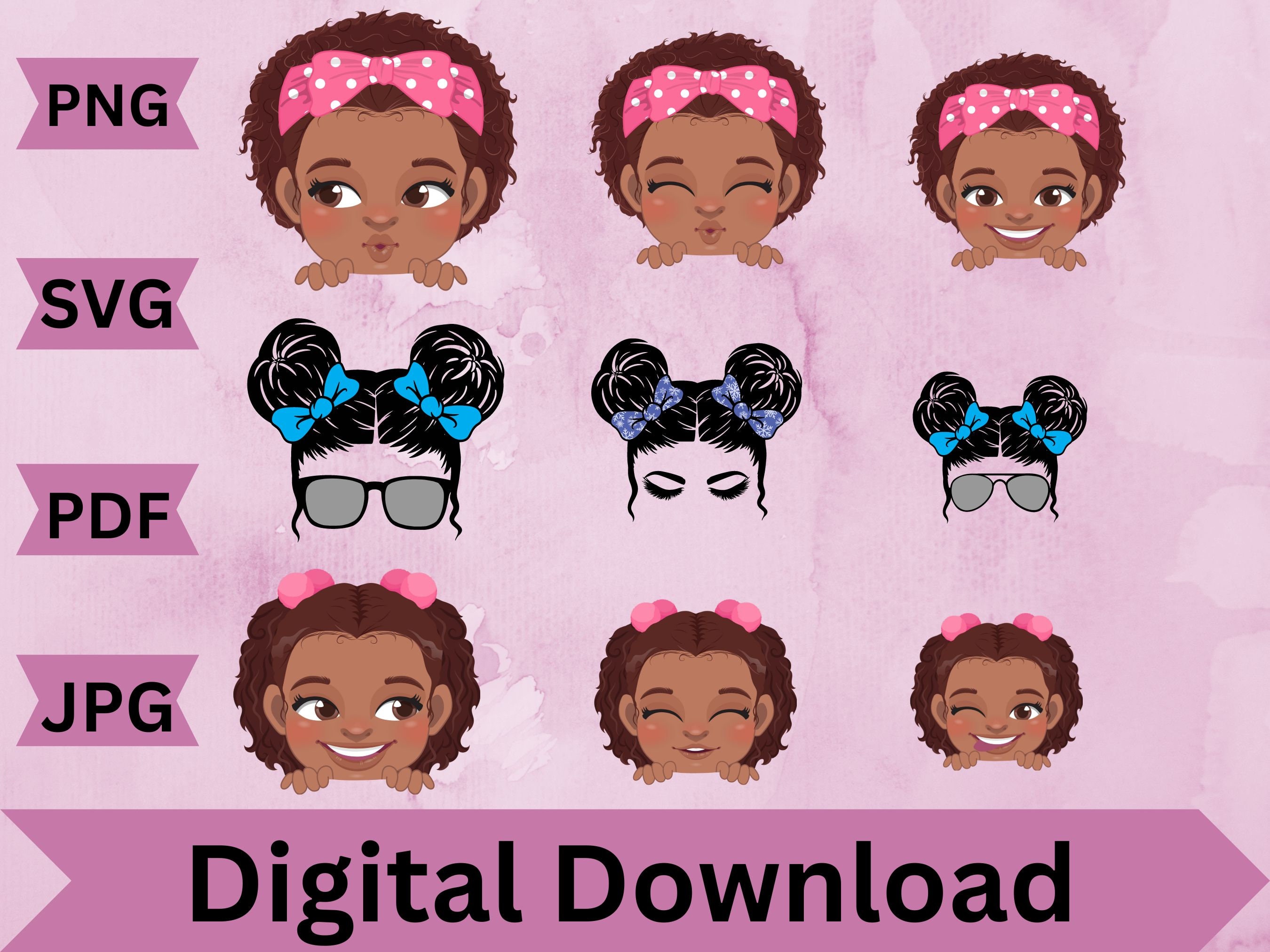 Peekaboo Girl Svg Bundle, Afro Girl SVG, Puff Hair, Black Girl SVG ...