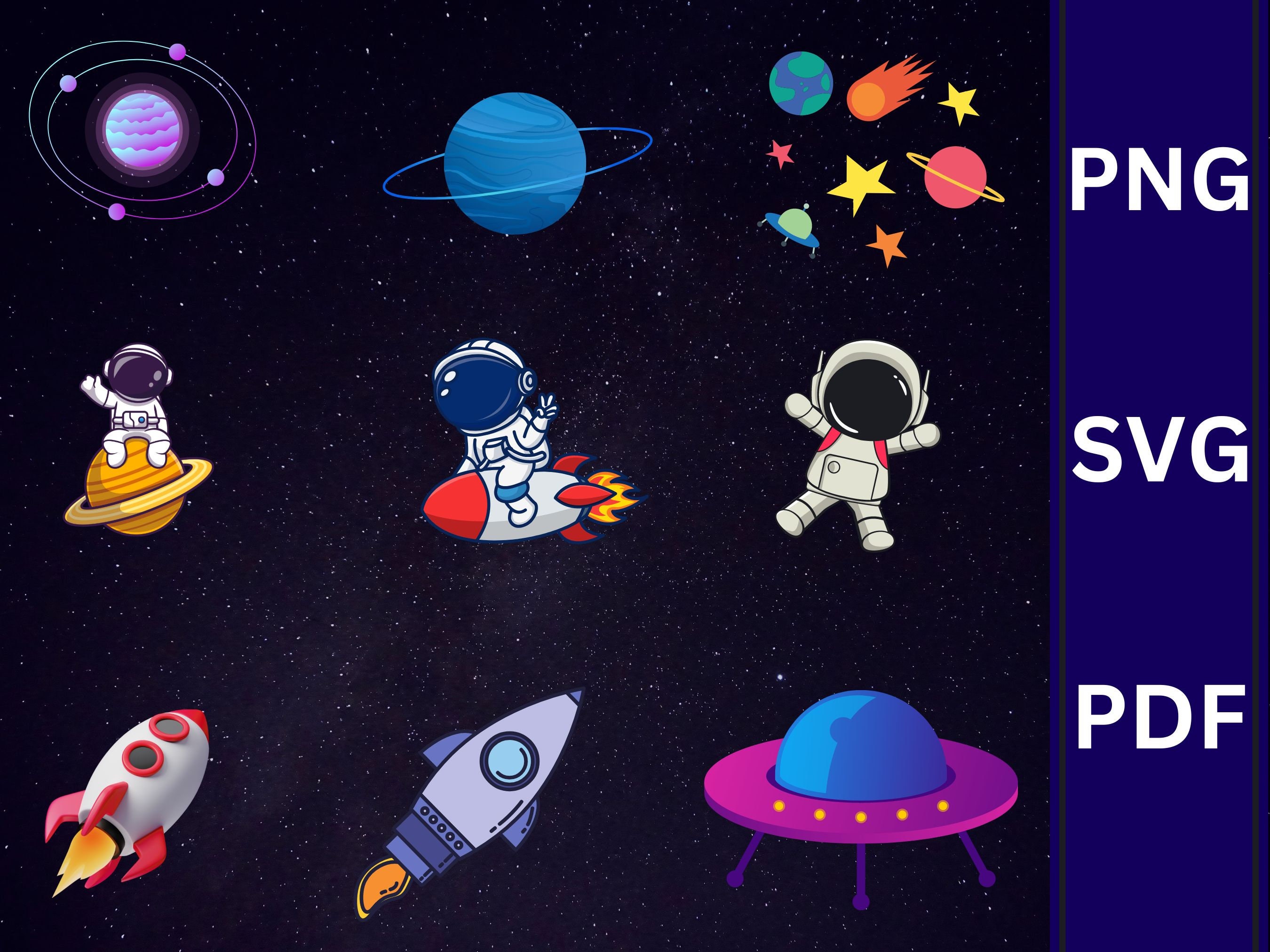 Space Elements SVG Bundle, Planets Clipart Set, Outer Space SVG, Space ...