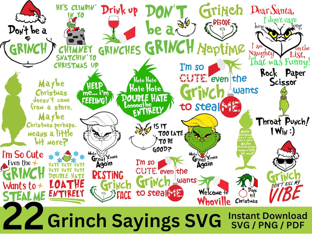 Grinch Saying SVG Bundle | Funny Christmas Quotes Svg | Grinchmas Svg ...