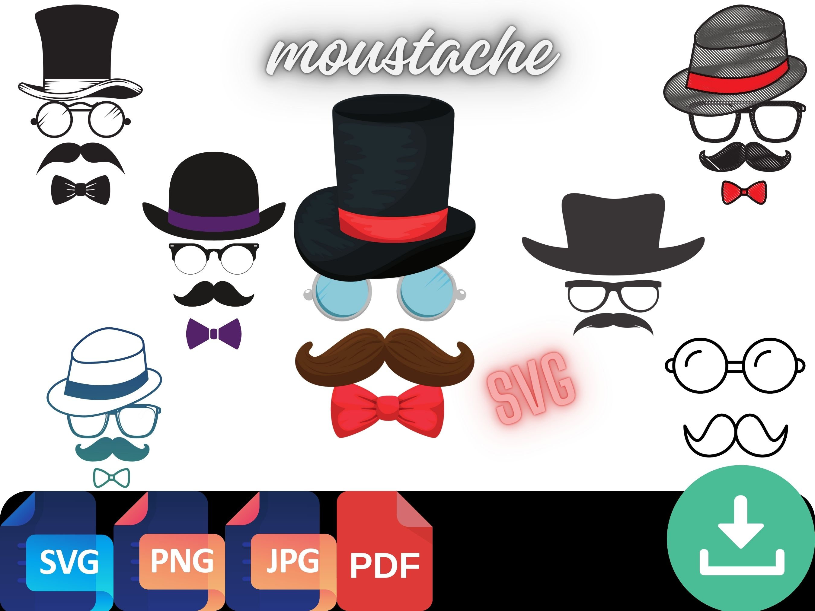 Mustache SVG Bundle, Moustache SVG, Mustache Clipart, Cut Files for ...