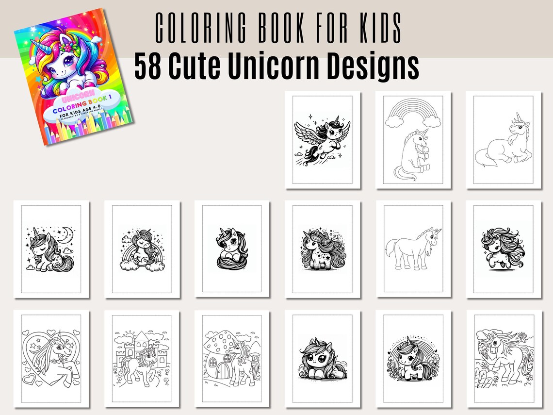 Cute Unicorn Coloring Pages for Kids, Unicorn Printables, Printable ...