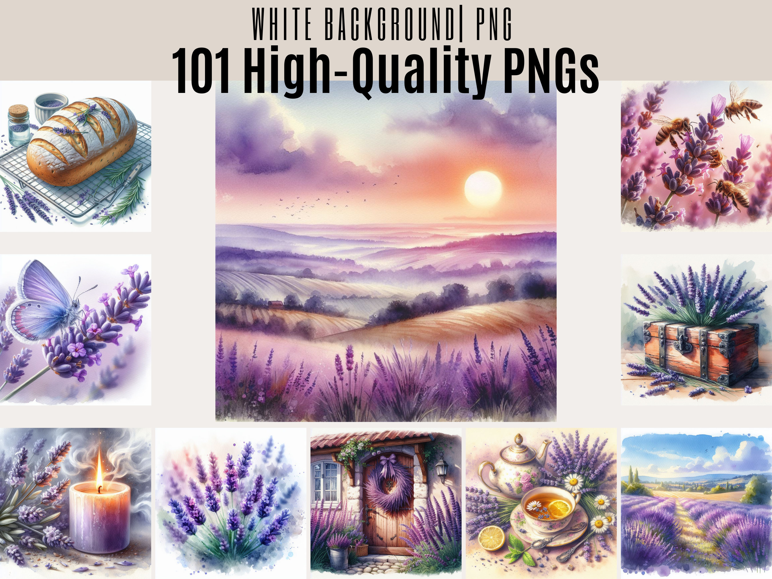 Lavender Set Clipart Bundle 101 High-quality Pngs, Digital Paper ...