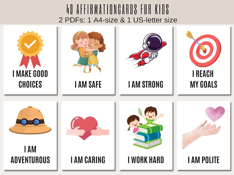 40 Affirmation Cards for Kids Digital Positive Affirmation Cards ...