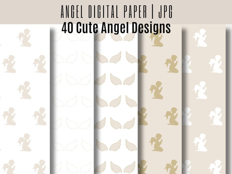 40 Angel Digital Paper Pack Seamless Patterns Backgrounds Scrapbook ...