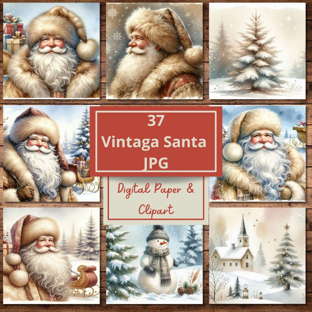37 Vintage Santa Digital Paper: Christmas Backgrounds (JPG Digital ...