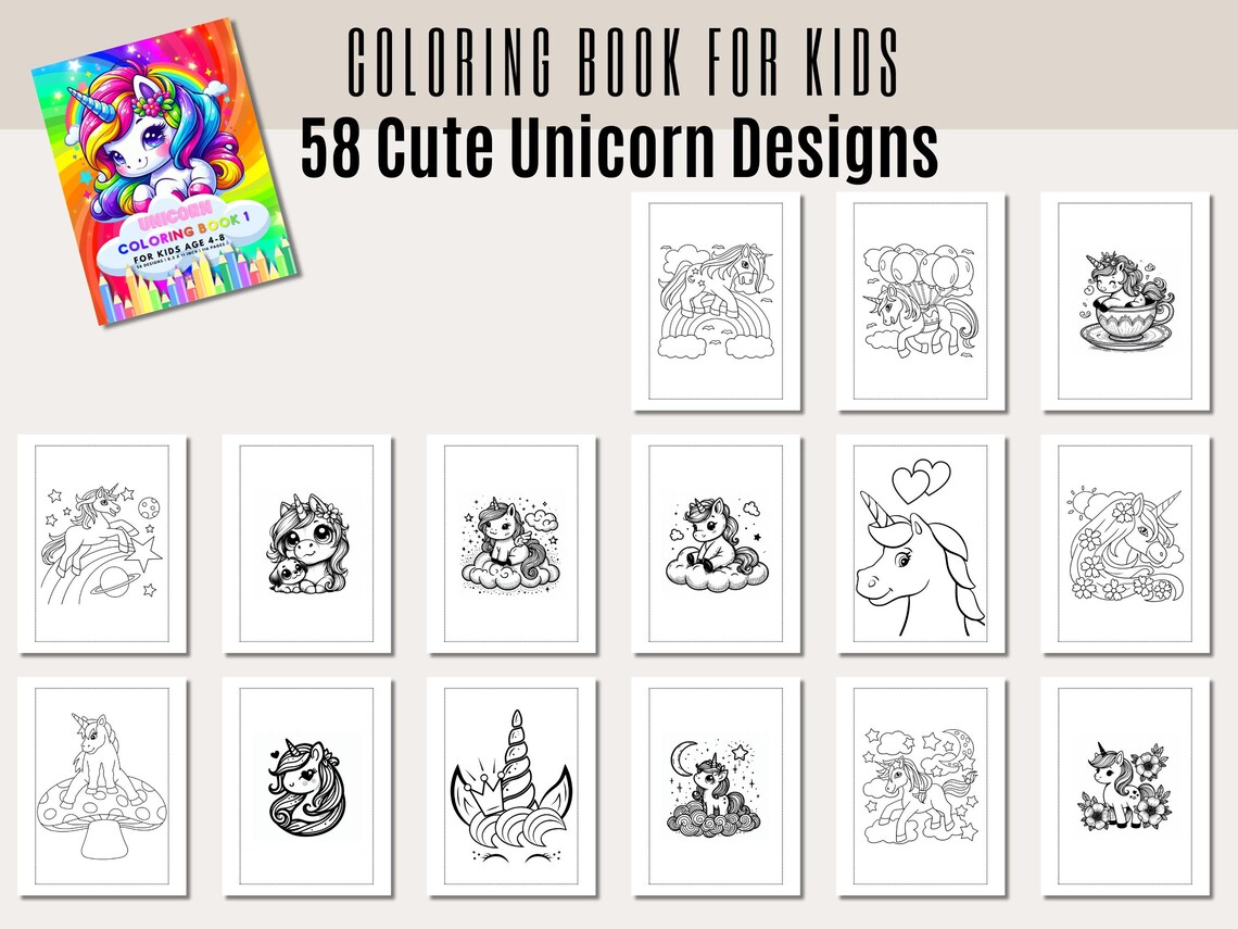 Cute Unicorn Coloring Pages for Kids, Unicorn Printables, Printable ...