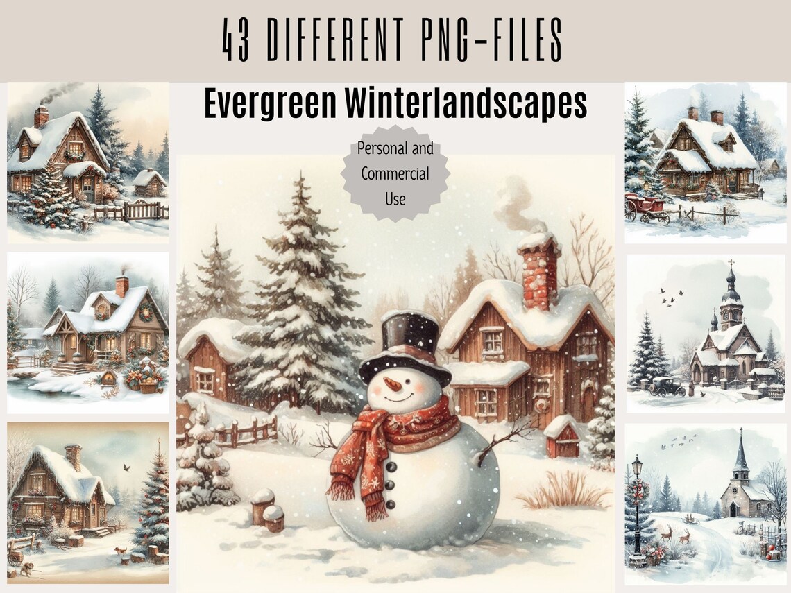 Watercolor Christmas Clipart: Winter Wonderland PNG Images (digital ...