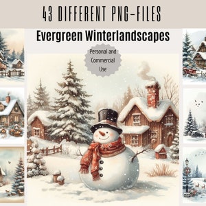 Watercolor Christmas Clipart: Winter Wonderland PNG Images (digital ...