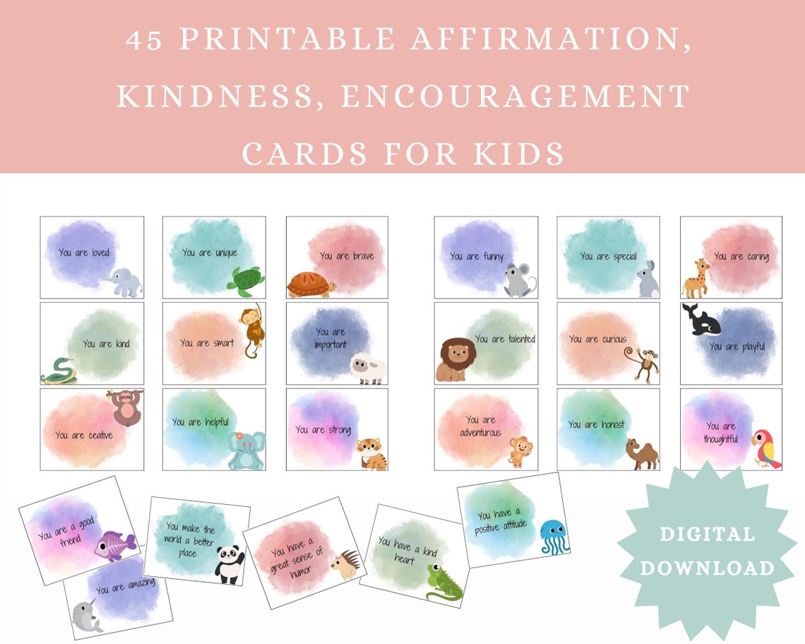 45 Kindness Cards Affirmation Cards Inspiring Lunchbox Printable Notes ...