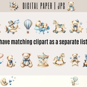 Teddy Bear Nursery Digital Paper: Baby Boy Scrapbook Patterns (digital ...