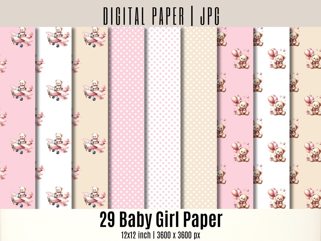 29 Baby Girl Watercolor Pink Digital Paper, Baby Shower Papers, Pastel ...