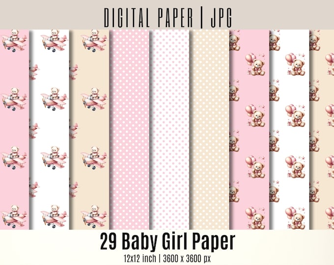 Watercolor Baby Girl Paper: Pastel Pink Designs (digital Download) - Etsy