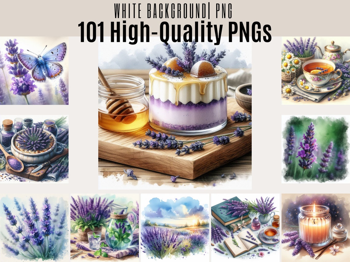 Lavender Set Clipart Bundle 101 High-quality Pngs, Digital Paper ...