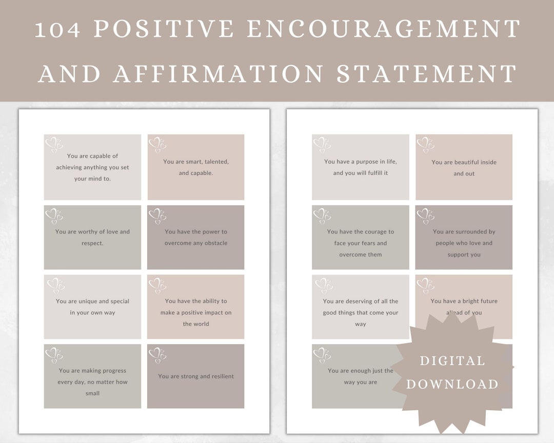 Printable Affirmation Cards: 104 Positive Encouragement Notes (digital ...