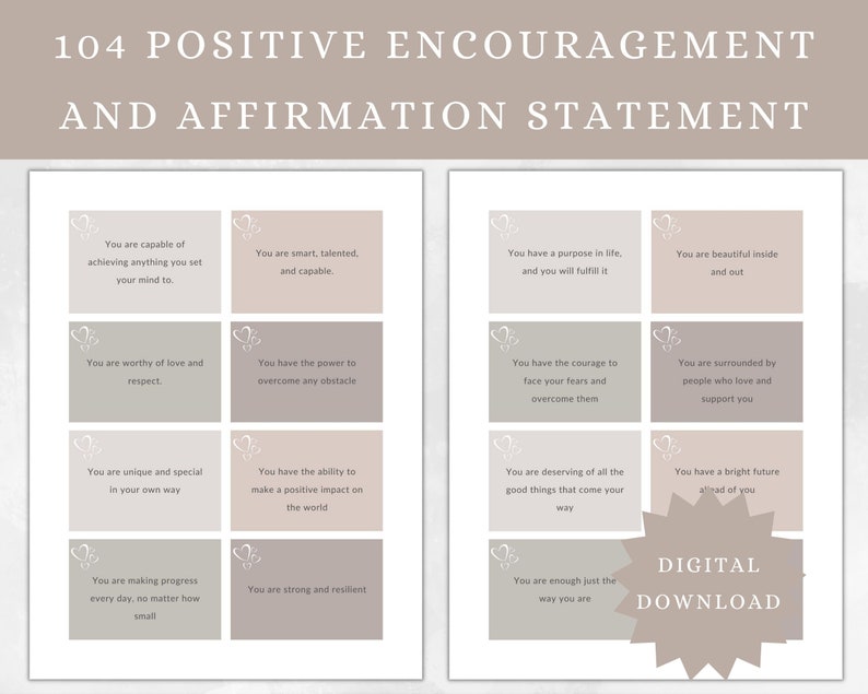 Printable Affirmation Cards: 104 Positive Encouragement Notes (digital ...