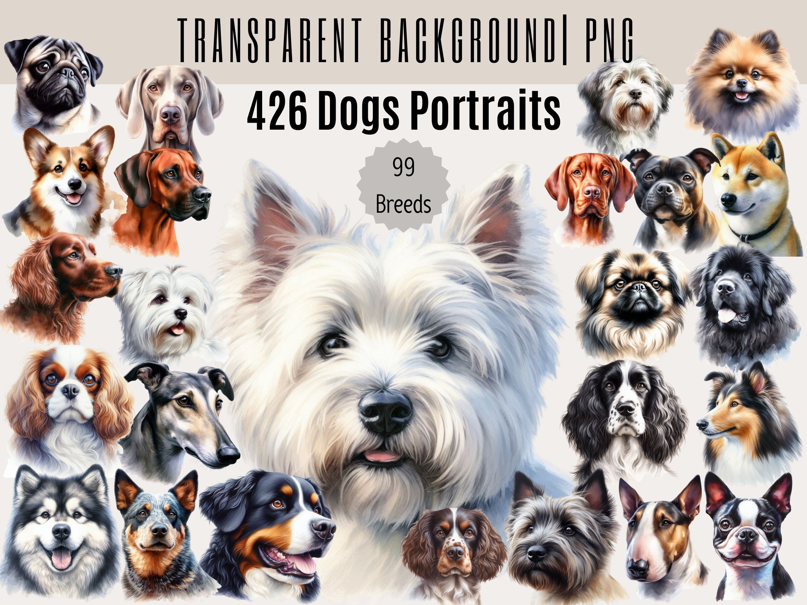 Watercolor Dog Clipart Bundle: 426 Dog Breeds PNG (digital Download) - Etsy
