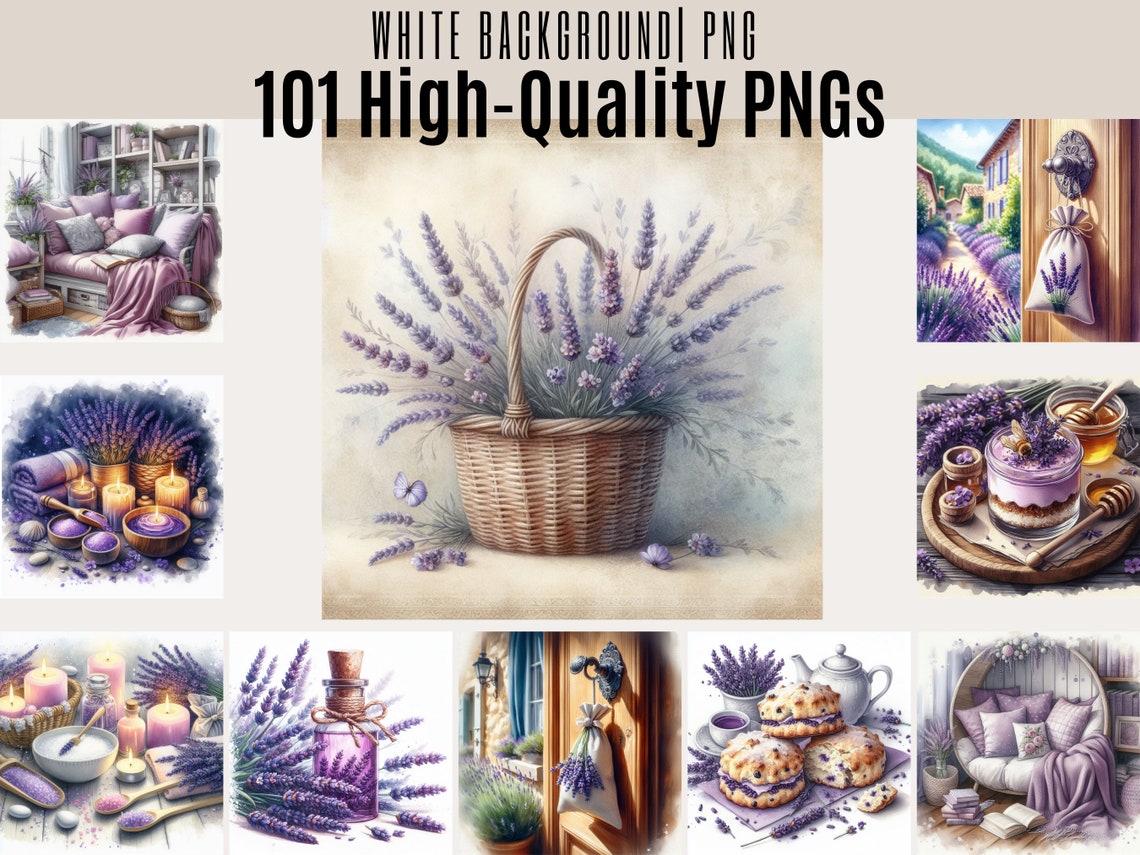 Lavender Set Clipart Bundle 101 High-quality Pngs, Digital Paper ...