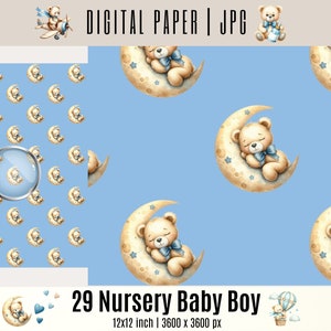 Teddy Bear Nursery Digital Paper: Baby Boy Scrapbook Patterns (digital ...