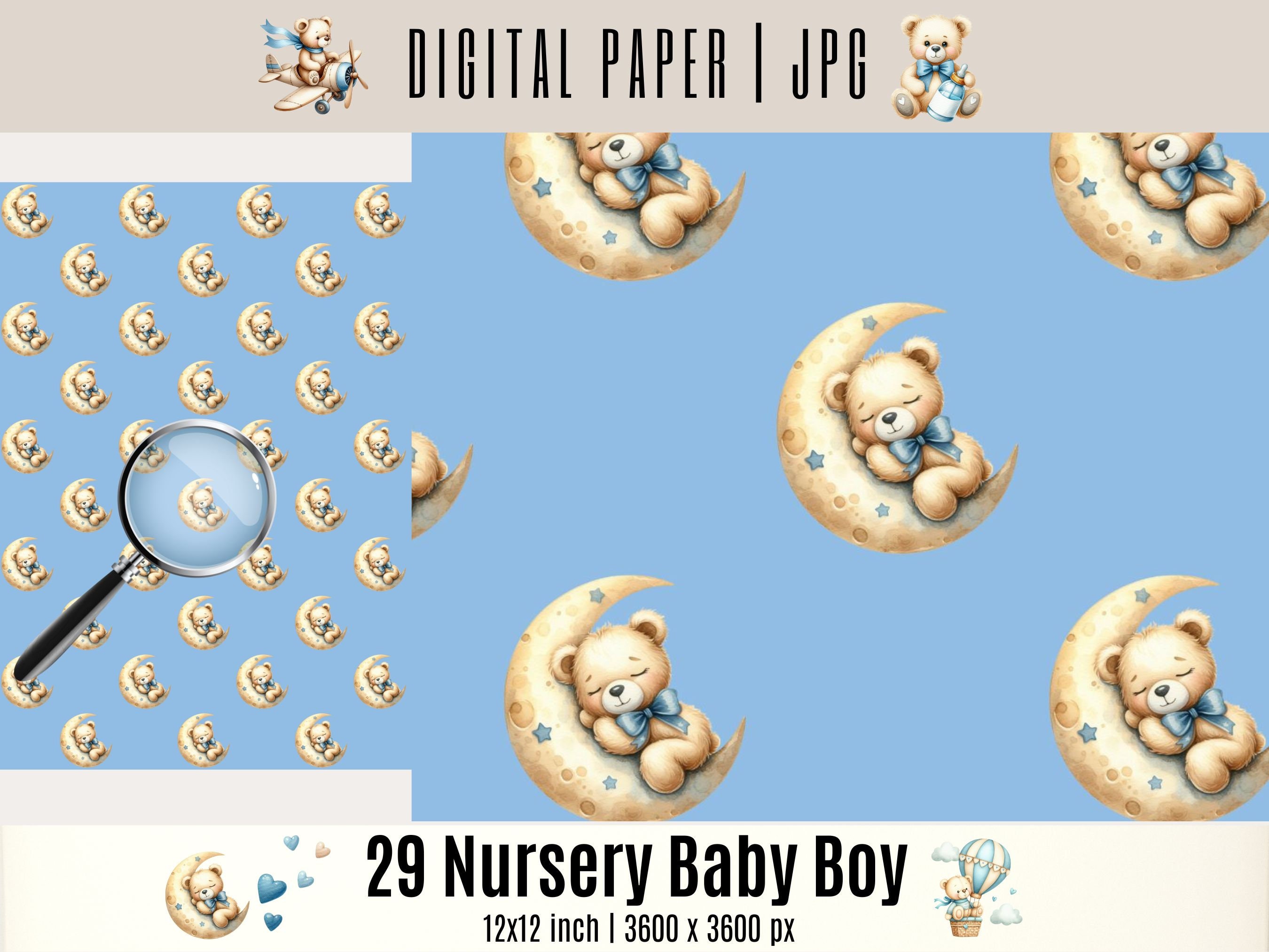 Teddy Bear Nursery Digital Paper: Baby Boy Scrapbook Patterns (digital ...