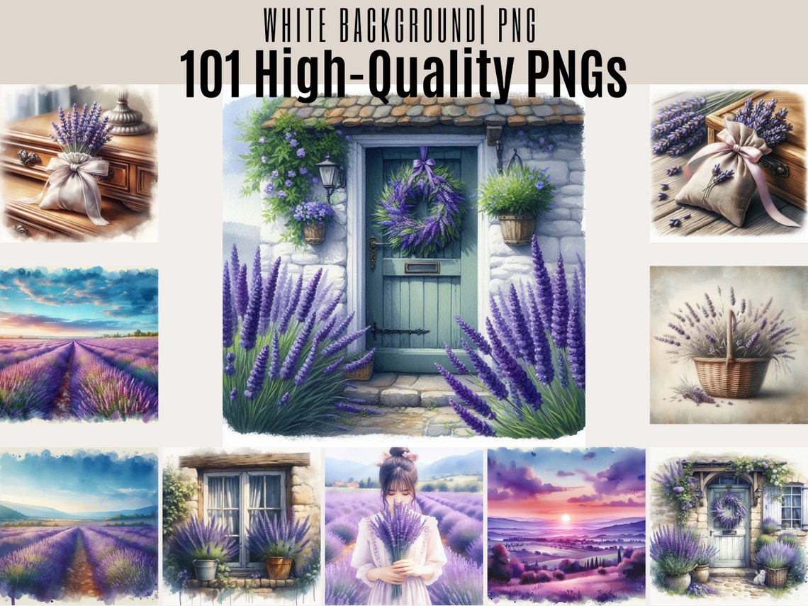 Lavender Set Clipart Bundle 101 High-quality Pngs, Digital Paper ...