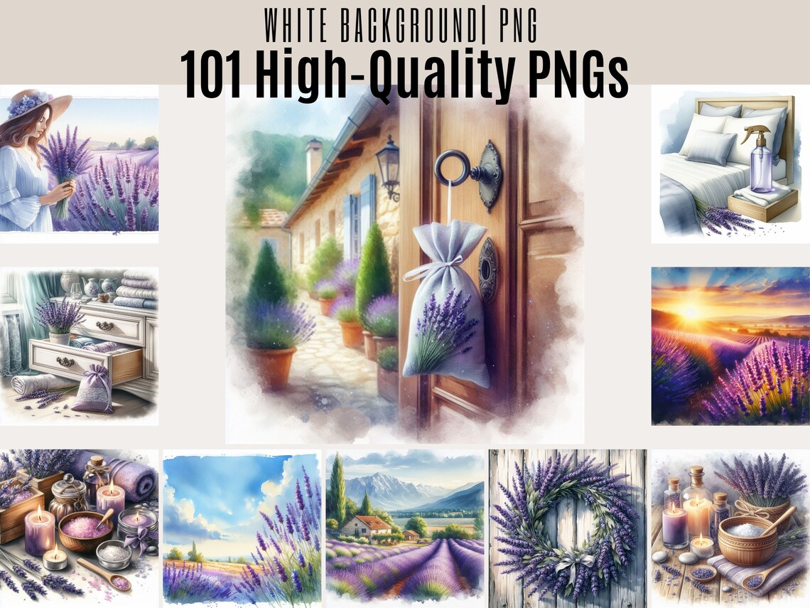 Lavender Set Clipart Bundle 101 High-quality Pngs, Digital Paper ...