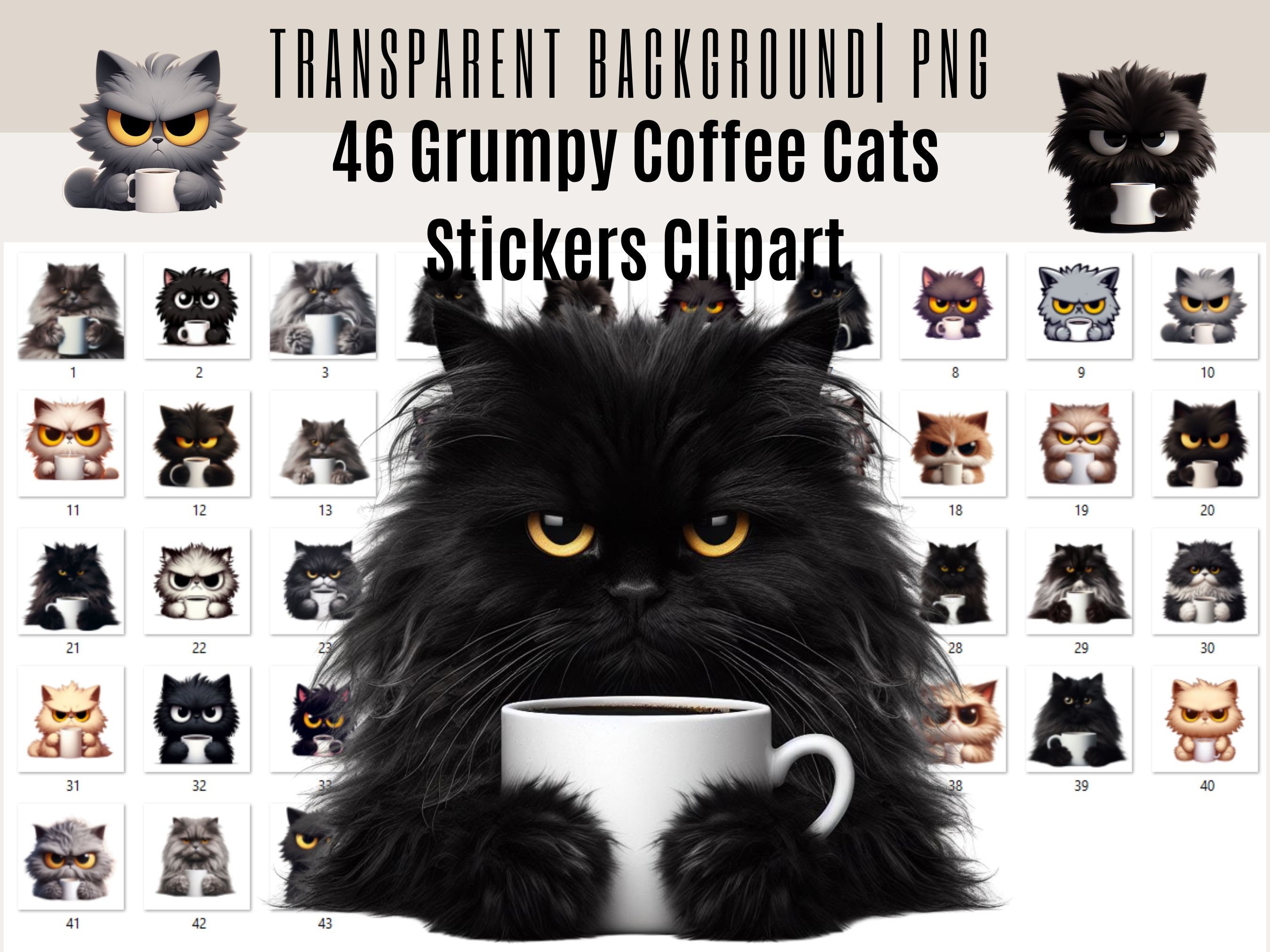 46 Grumpy Coffee Cat Clipart, Mug Cat Clipart Printable,no Background ...