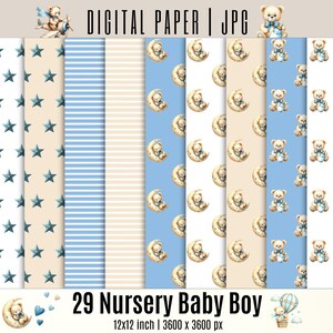 Teddy Bear Nursery Digital Paper: Baby Boy Scrapbook Patterns (digital ...