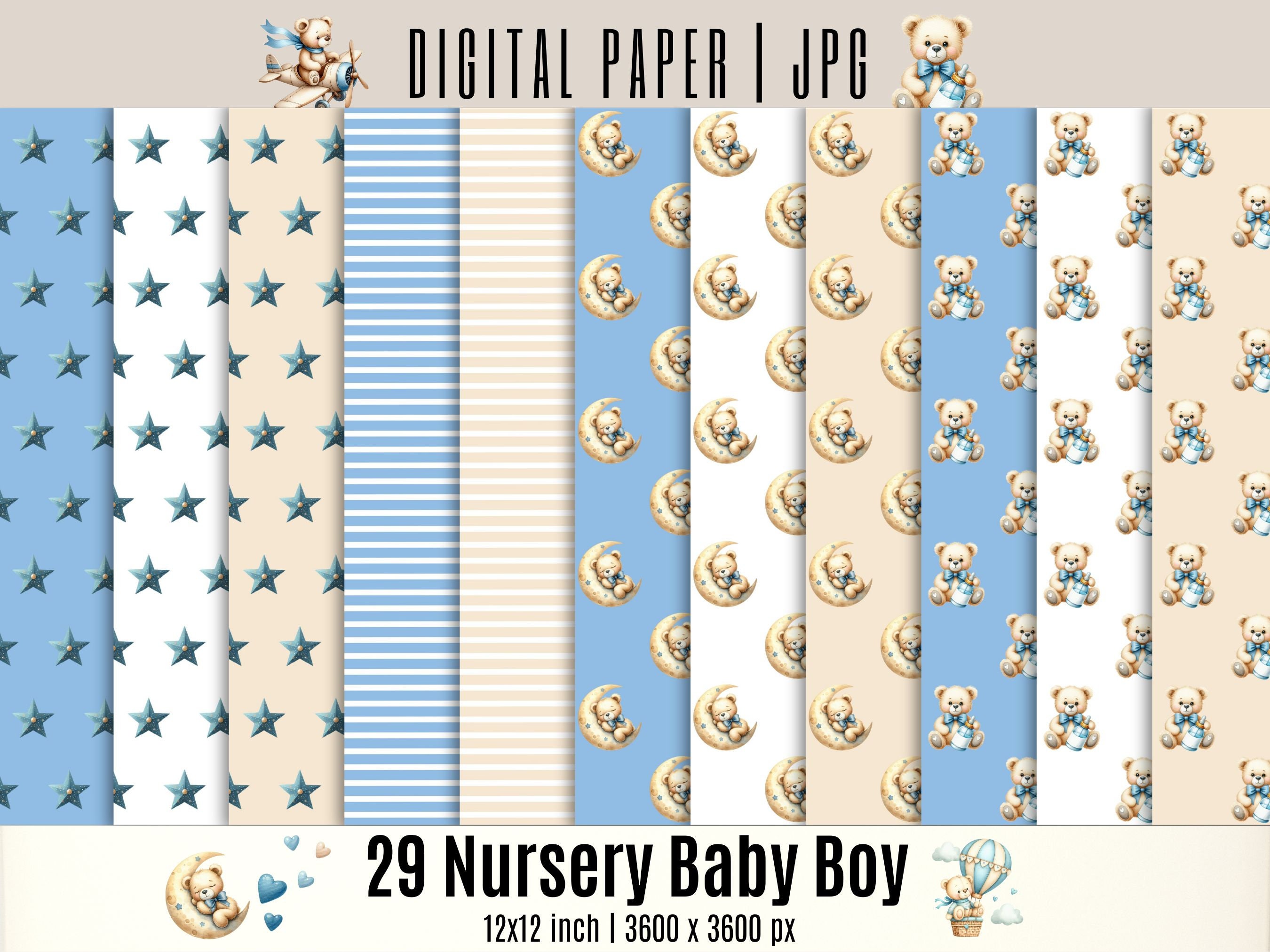 Teddy Bear Nursery Digital Paper: Baby Boy Scrapbook Patterns (digital ...
