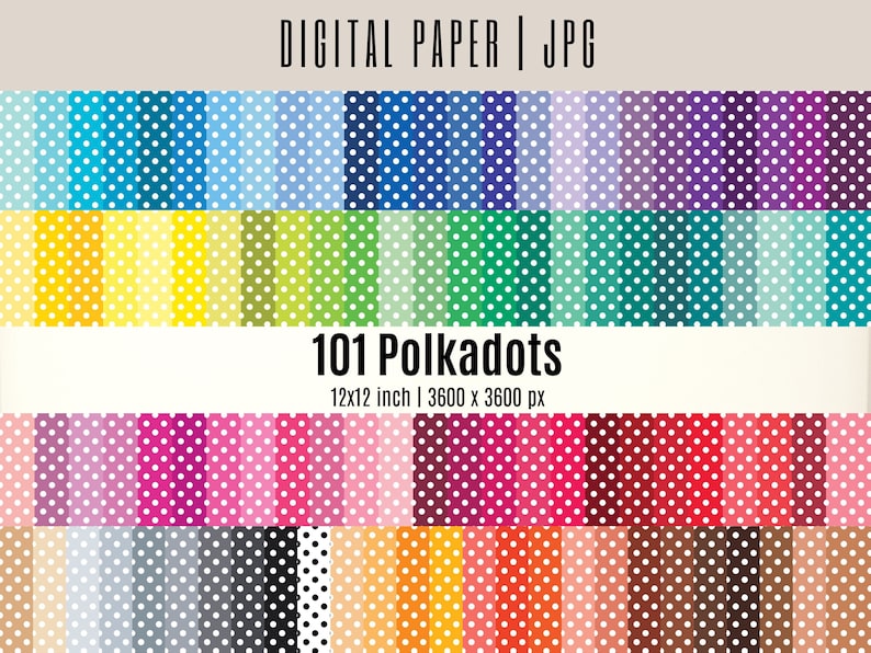 Polkadot Digital Scrapbook Paper: 101 Seamless Rainbow Patterns (12x12 ...