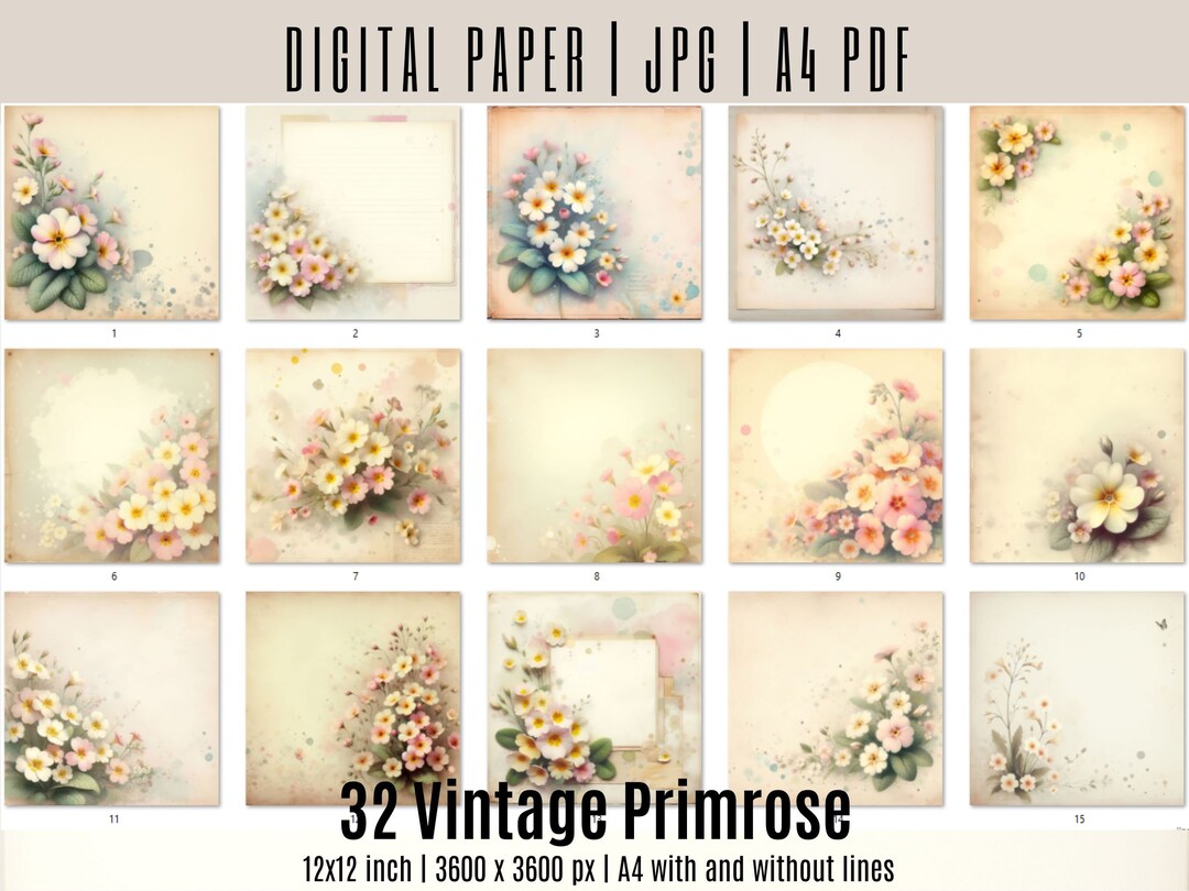 32 Primrose Printable Paper for Craft Card Making Scrapbooking and Junk ...