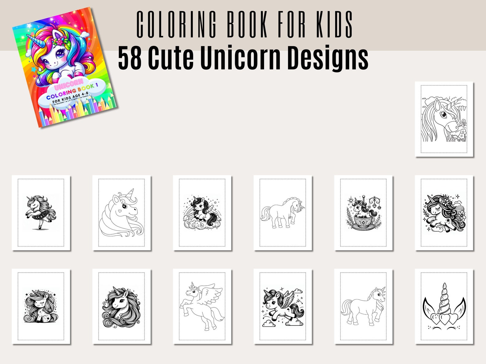Cute Unicorn Coloring Pages for Kids, Unicorn Printables, Printable ...