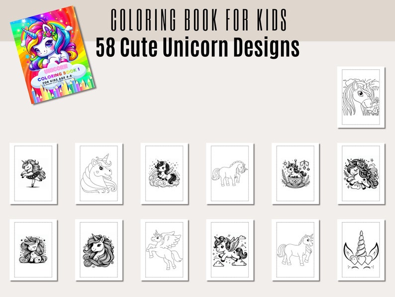 Cute Unicorn Coloring Pages for Kids, Unicorn Printables, Printable ...