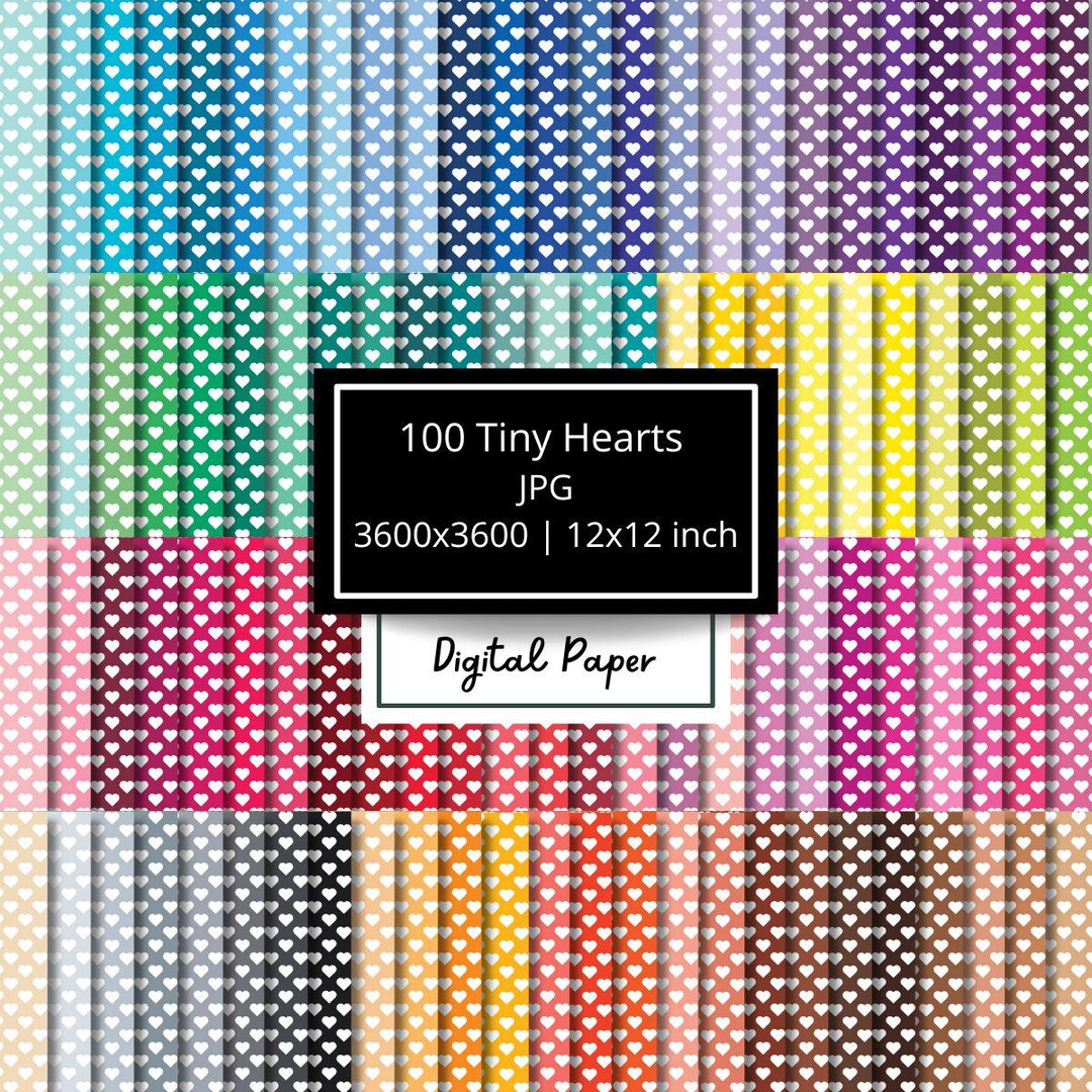 100 Tiny Heart Digital Paper: Seamless Rainbow Patterns (digital ...