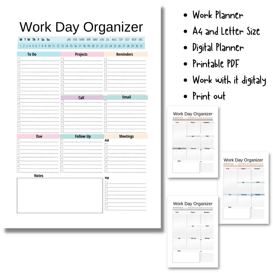 Work Day Planner: Printable To-do List, Fillable PDF - Etsy