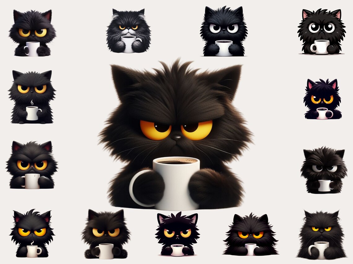 46 Grumpy Coffee Cat Clipart, Mug Cat Clipart Printable,no Background ...