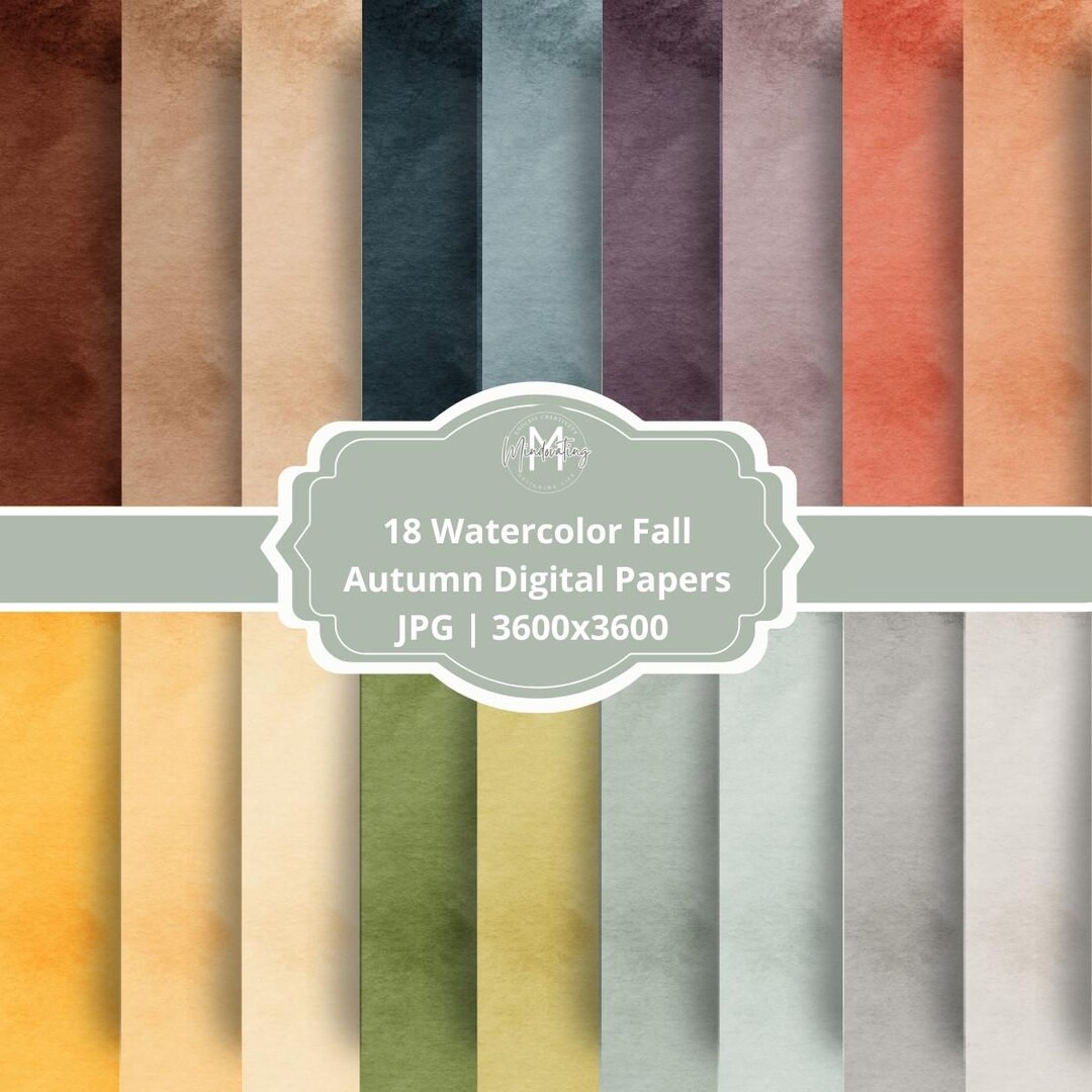 Watercolor Fall Digital Paper Pack: Boho Autumn Backgrounds (JPG, 12x12 ...