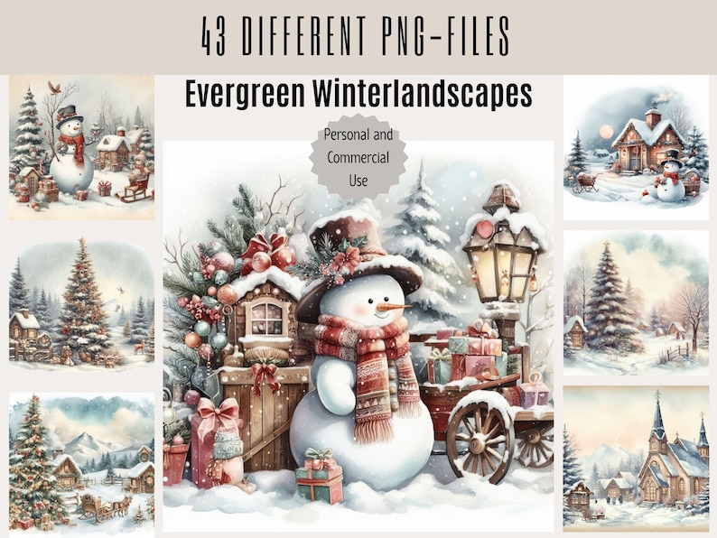 Watercolor Christmas Clipart: Winter Wonderland PNG Images (digital ...