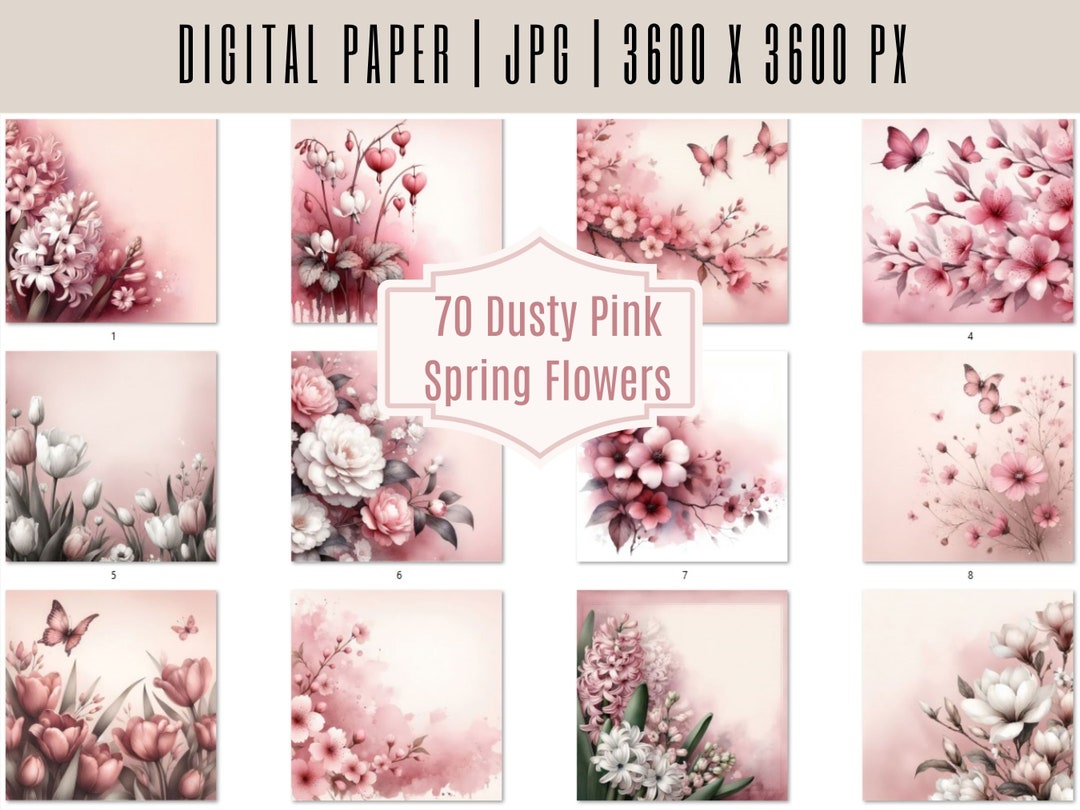70 Blush Floral Watercolor Digital Scrapbook Paper: Pink Spring ...