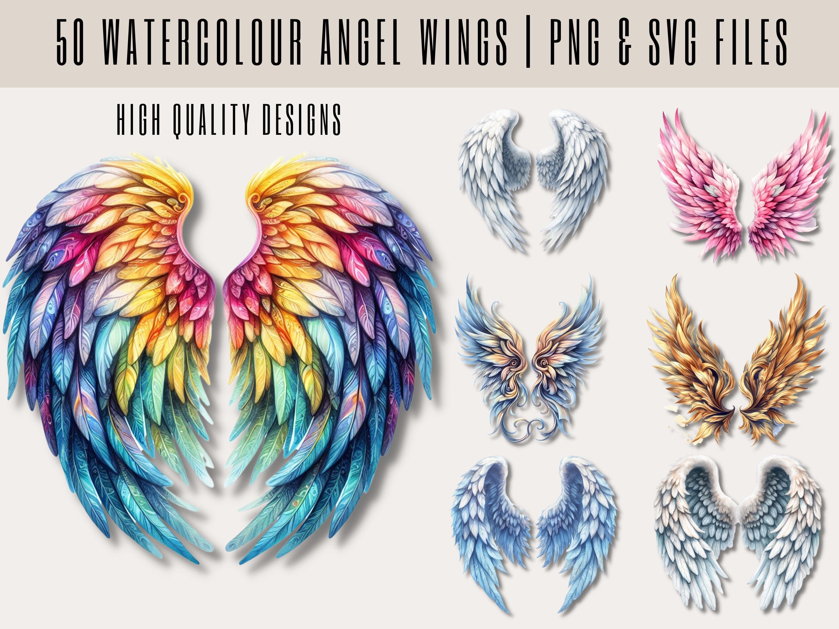 50 Watercolor Angel Wings Clipart: PNG Transparent Background - Etsy